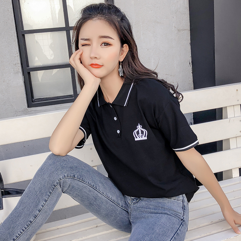 Short sleeve female student lapel school Polo shirt | school uniform ...